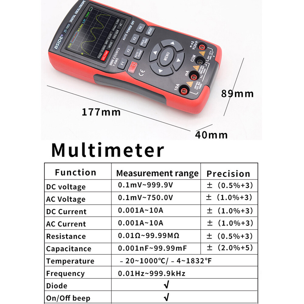 2 in 1 Digital Oscilloscope Multimeter 9999 Counts 48MSa/s Sampling ...