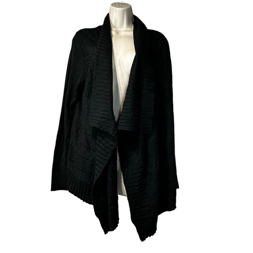 212 Collection Woman L Black Waterfall Cardigan Open Front Asymmetrical ...