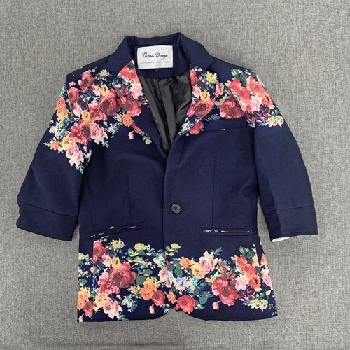 Those Days Beautiful Navy Blue Jacket Floral Print Shoulder Pads Cotton ...
