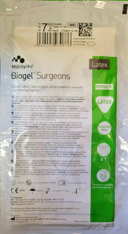 (50) Pairs Size 7 Molnlycke Biogel Surgeons Latex Sterile Surgical Glove 30470 | eBay