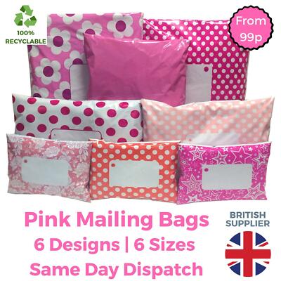 PINK Postage Mailing Bags Postal Coloured Poly Parcel Packaging ...