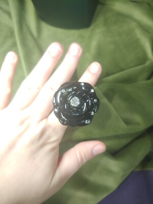 Vintage Plastic Statement Black Flower Ring SZ: 9 Costume Jewelry | eBay
