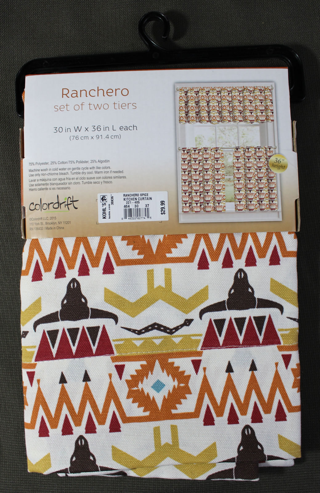 Colordrift Ranchero Curtains 30" X 36" Two Tiers & Valance 60" X 14 ...