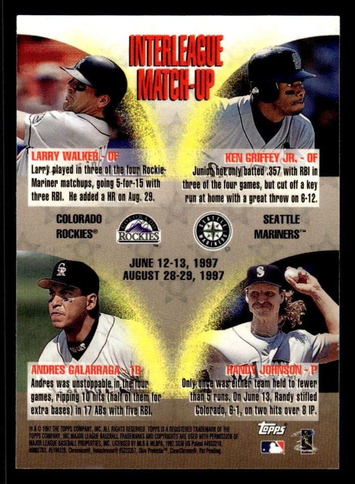 1998 TOPPS LARRY WALKER ILM9 MINT MYSTERY FINEST BASEBALL COLORADO ...