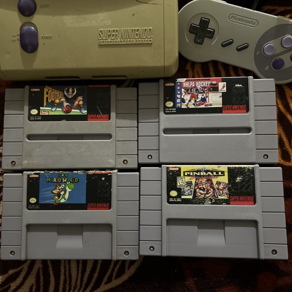 Super Nintendo SNES Jr. (Yellowish) Console w/ Controller & 4 Games ...