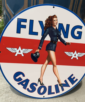 Vintage Style Flying A Aviation Pin Up Girl Gas Oil Metal Heavy Sign | eBay