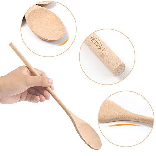 6 Pack 12" Oval Wooden Spoon Set Non-Stick Cooking Utensils for Mixing ...