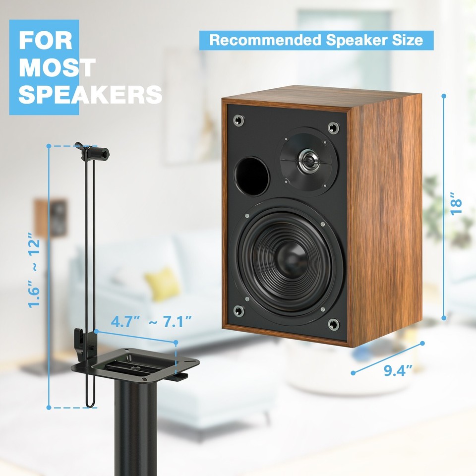 Speaker Stands Pair 32.4-43 Inch Height Adjustable Stands for Bookshelf ...