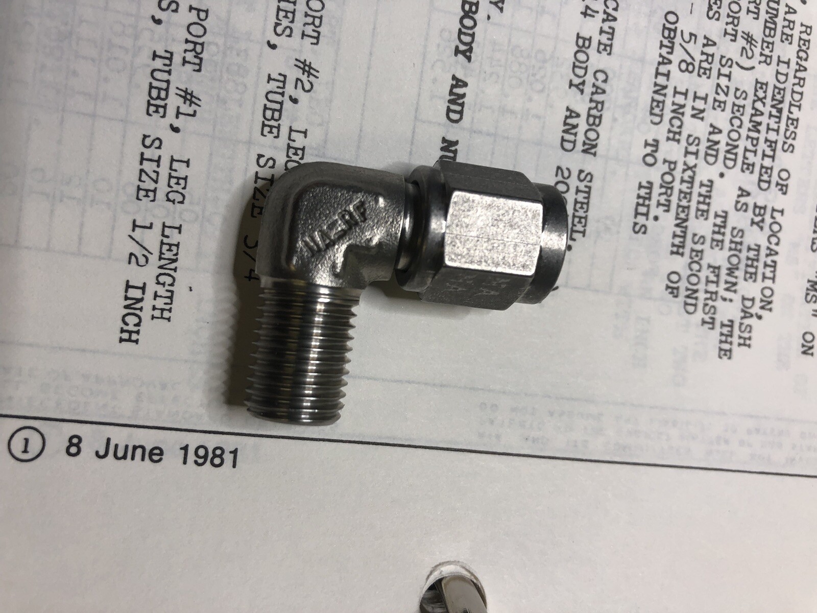 NAS1762J0404 1/4” Flareless Tube Swivel Elbow, 304SS Stainless ...