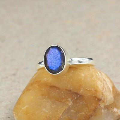 Labradorite Oval Wedding Gift Ring Solid 925 Sterling Silver Jewelry ...