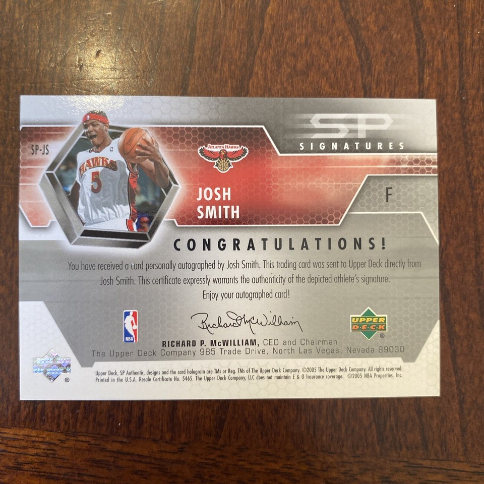 Josh Smith 2004-05 SP Authentic ON-CARD SIGNATURES Auto Rookie RC | eBay