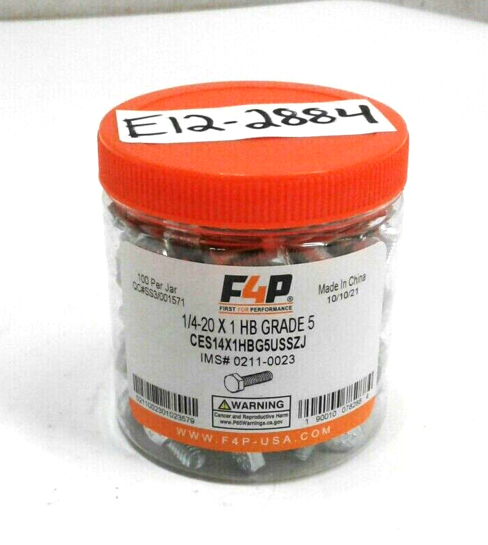 F4P-USA CES14X1HBG5USSZJ 1/4"-20 x 1" Hex Bolt Grade 5 Steel Jar Of 100 ...