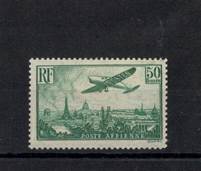 FRANCE YVERT AIR POST 14 SCOTT C14 "PLANE PARIS 50F EMERALD" MH VF ...