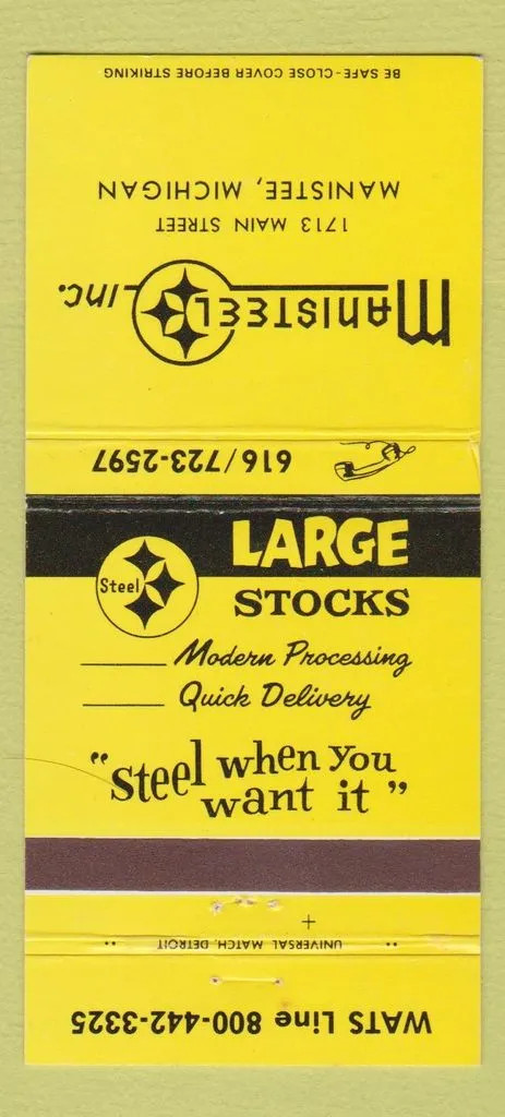 Matchbook Cover - Manistee Steel Manistee MI 30 Strike | eBay