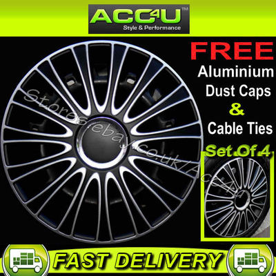 14" Black Silver Multi Spoke Car Wheel Trims Hub Caps Covers Set Of 4 ...