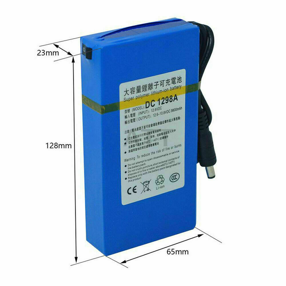 9800mAh 12V Power Pack Portable Rechargeable Li-ion Battery DC 1298A ...
