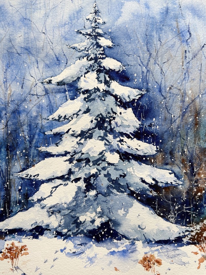 Christmas Tree Painting Winter Landscape Winter Wood Art Snow Scene ...