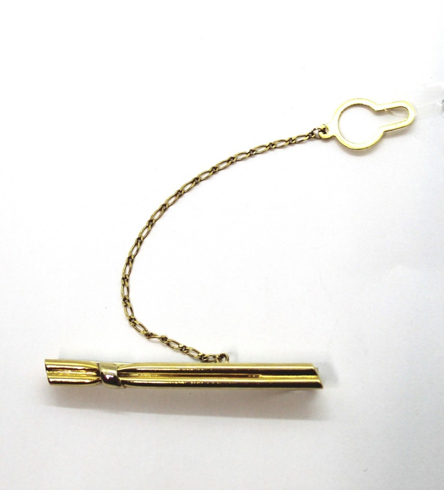 Yellow Gold 18k Tie Clip with Chain | eBay