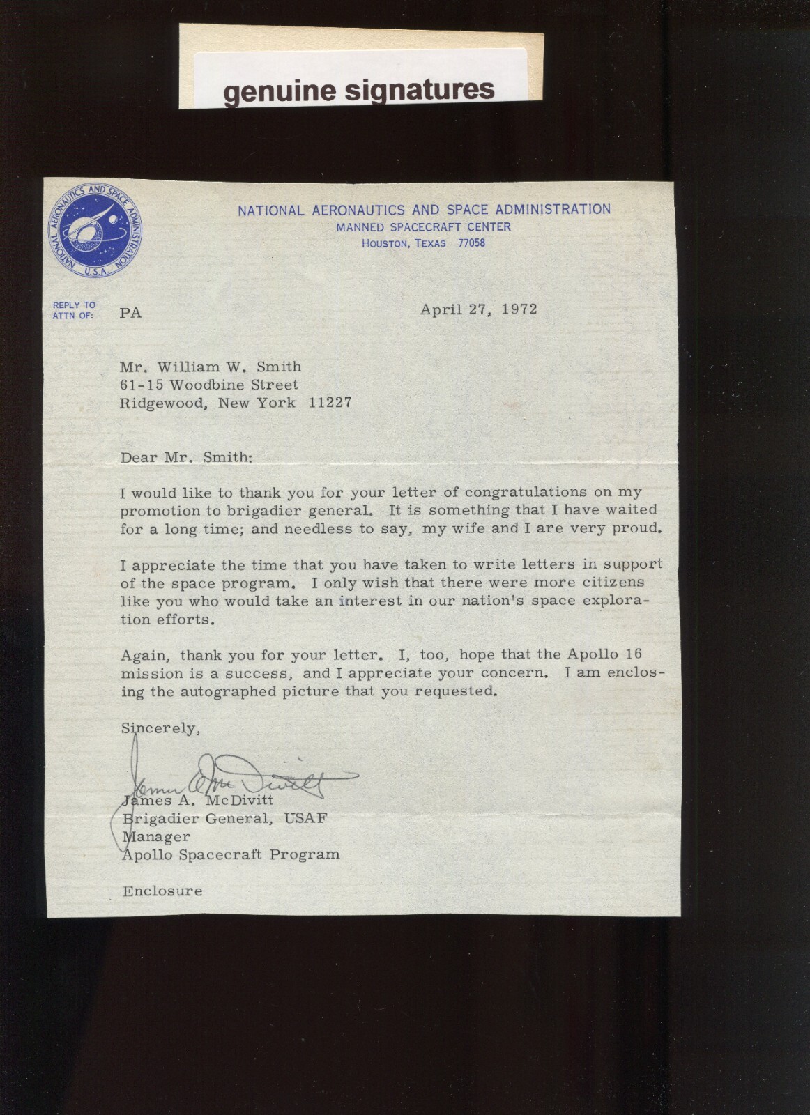 Nasa Letter Of Acceptance