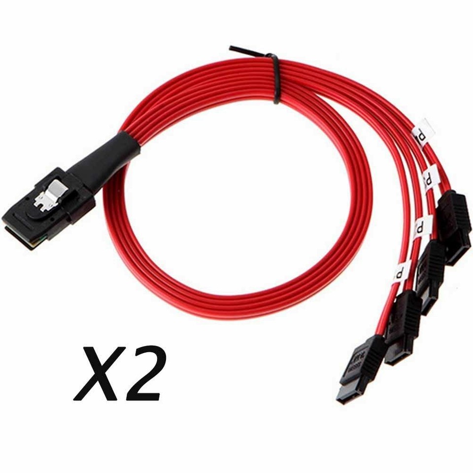 2x Mini SAS 10Gbps SFF-8087 36Pin to 4 SATA Hard Drive Splitter Cable ...