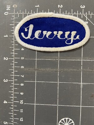 Vintage Jerry Terry Name Tag Patch Badge Script Cursive White Blue Oil ...