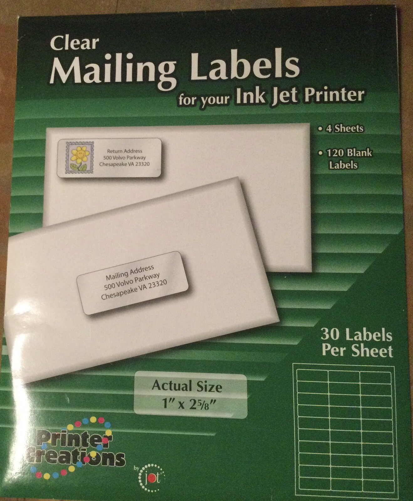 Printer Creations Clear Mailing Labels INKJET 4 Sheets 120 Labels 1” x ...