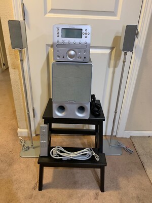 Brookstone Songcube MP3 CD AM/FM Player Sub 2 Speakers w/ Stands Remote ...