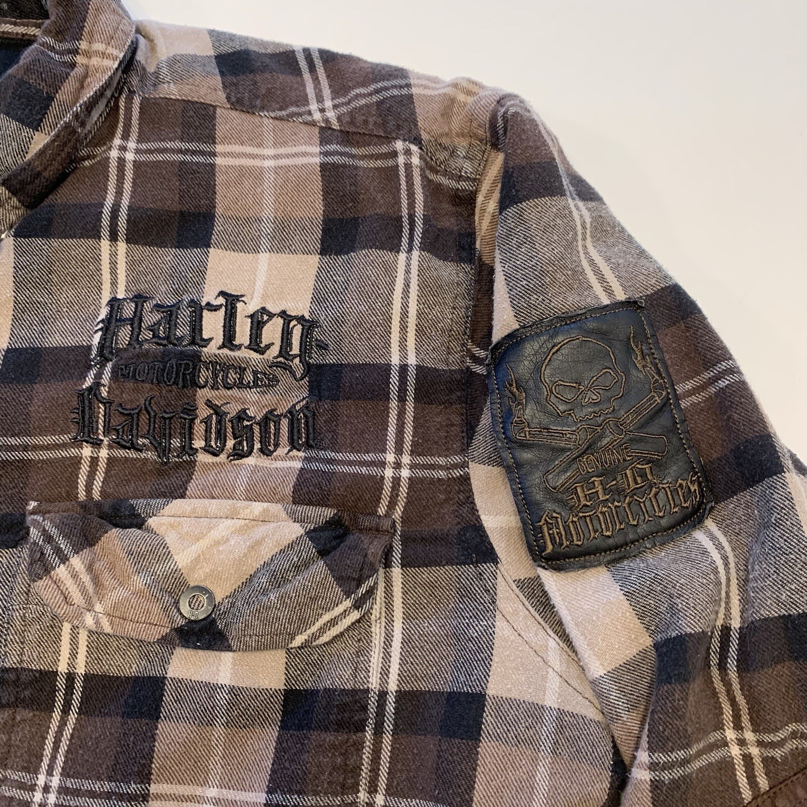 Harley Davidson Logo Elbow Patches Lined Plaid Flanne… - Gem