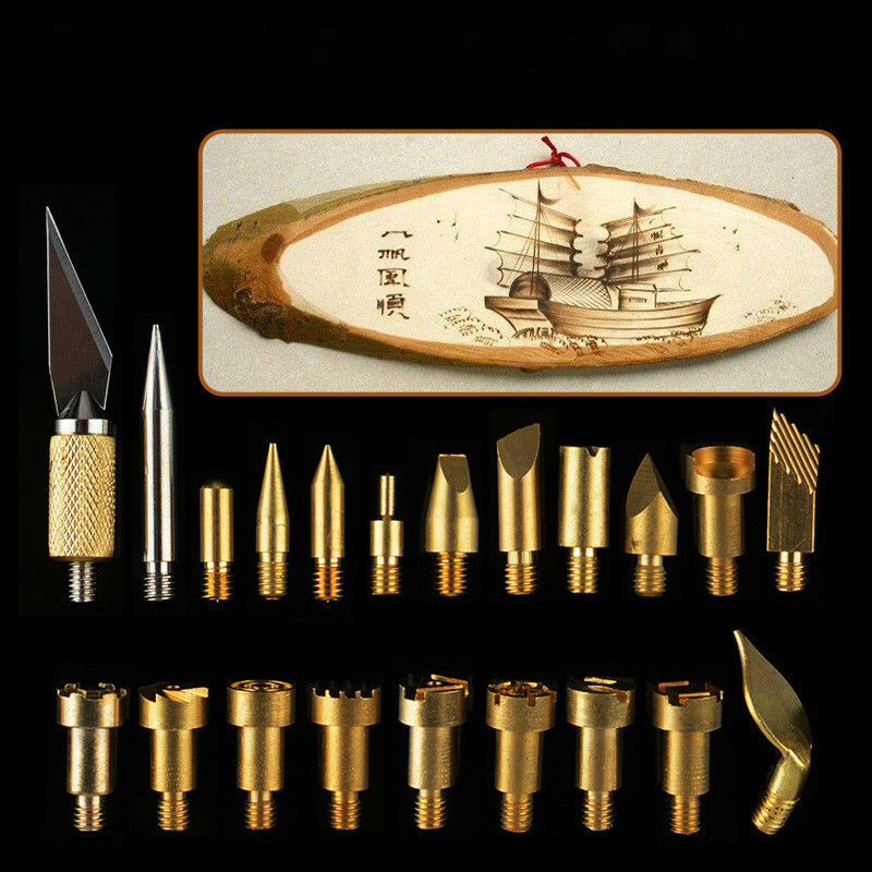 22X Brass Tips Wood Burning Pen Art Tool Kit Craft Soldering Pyrography ...