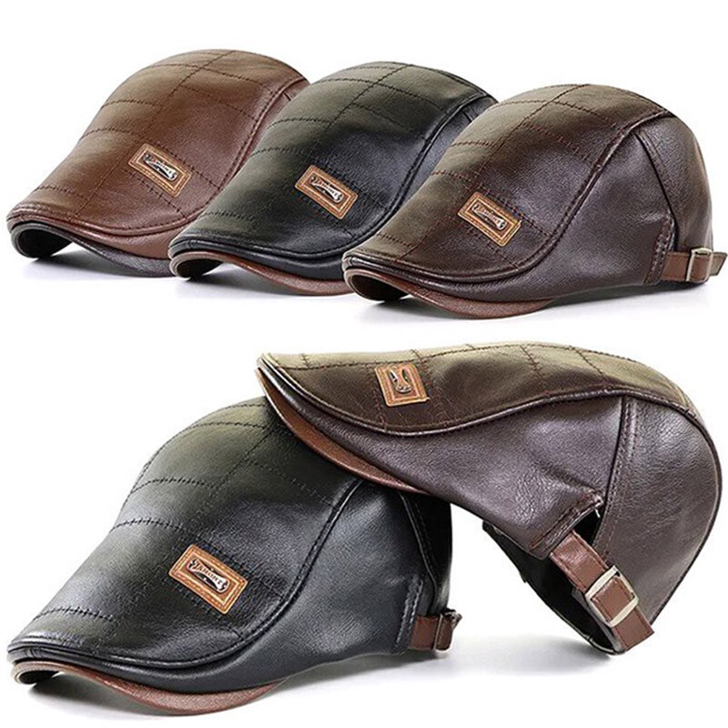 Men Beret Hat Leather Cap Newsboy Gatsby Flat Cap Ivy Golf Driver Cap ...