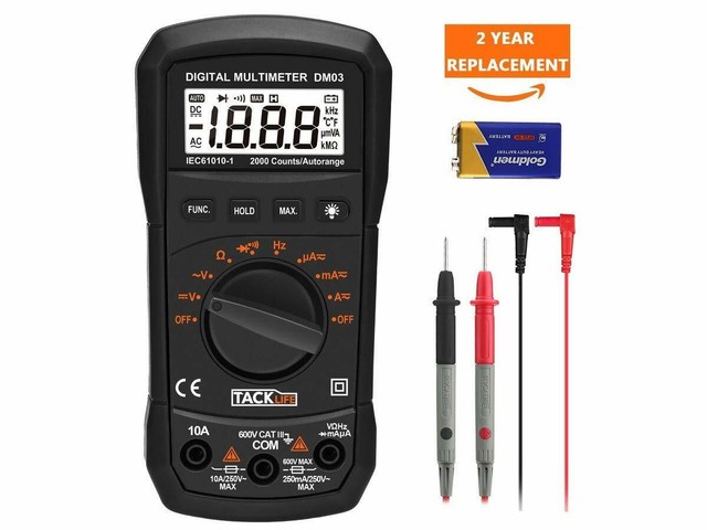 Tacklife Multimeter DM03 Auto Ranging Multi Tester Volt Amp Ohm Digital ...