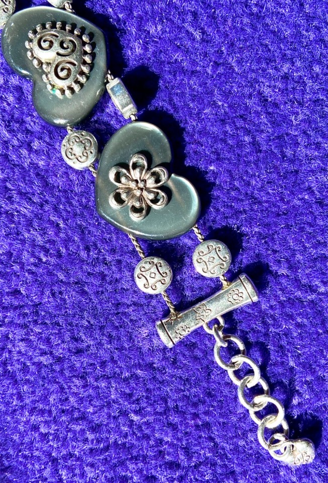 BRIGHTON BUTTON HEART SILVER HEART FLOWER BUTTERFLY ON SHELL HEARTS ...