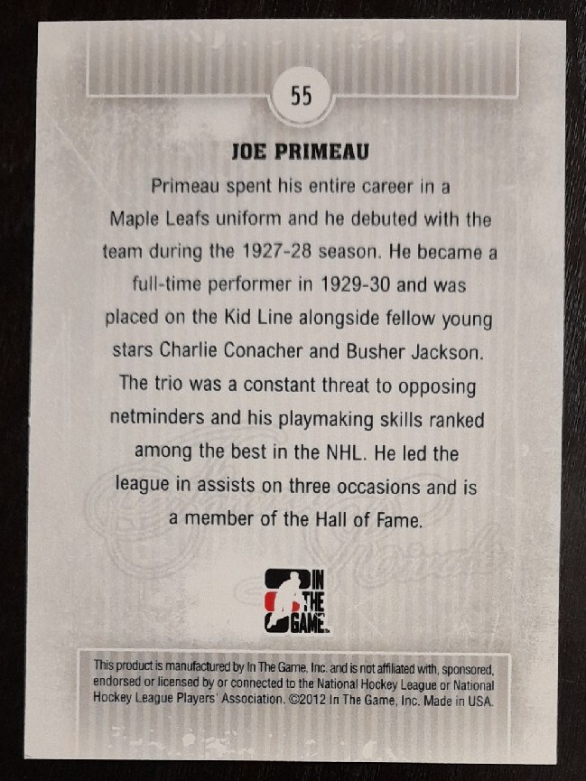 2012 - 2013 ITG Joe Primeau Forever Rivals Gold /30 #55 Hockey Card | eBay