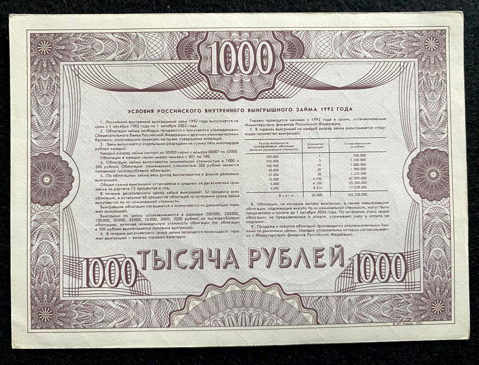 Russia 1000 Rubles 1992 Bond Banknote World Paper Money Circulated | eBay