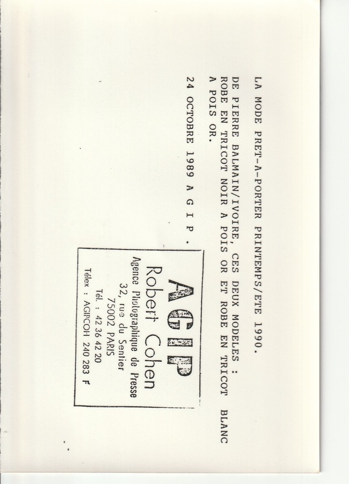 Photo Print Vintage Pierre Balmain 1989 Robert Cohen AGIP Fashion Show ...