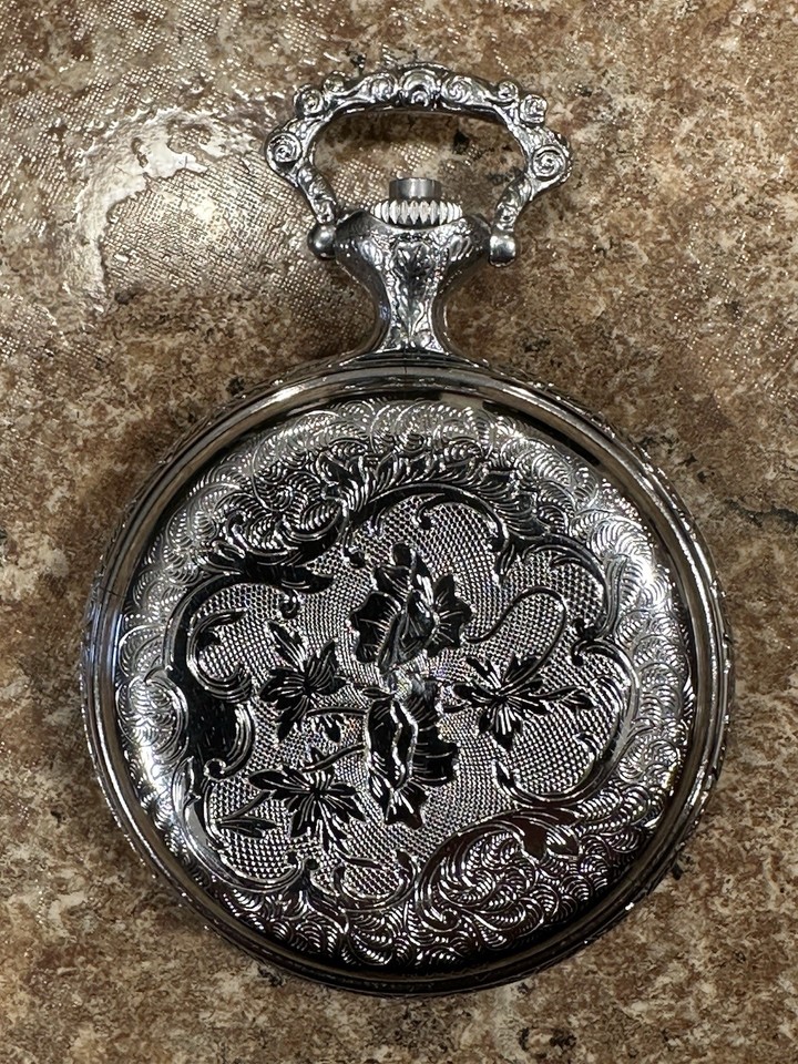 Works Perfect Vintage Timex Train Theme Pocket Watch 48mm Silver Tone ...