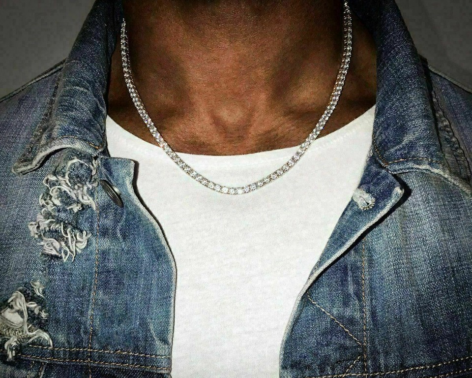 Tennis Chain Real SOLID 925 Sterling Silver CZ ICED Necklace Chain Hip ...