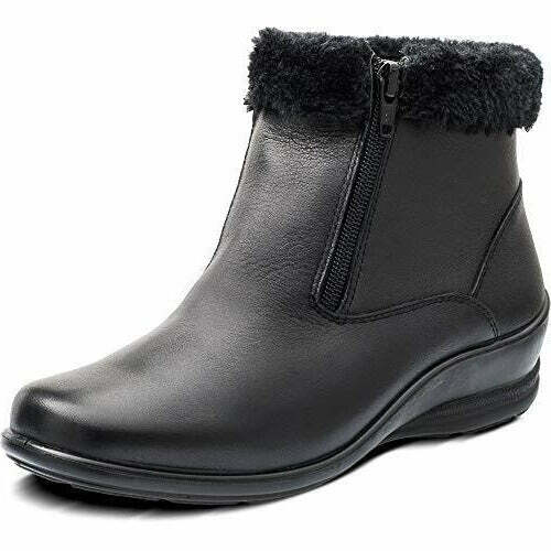Padders Shona Black Leather Boots Ladies Wide Fit Casual Wedge Double ...