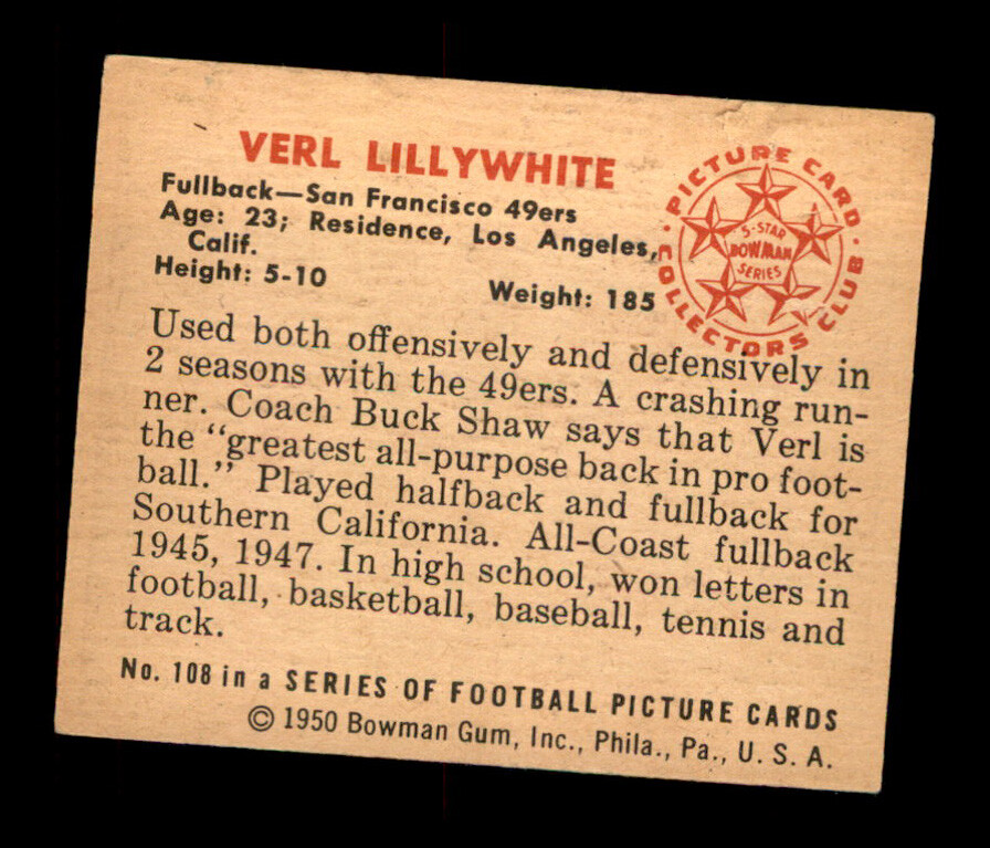 1950 Bowman #108 Verl Lillywhite VG | eBay