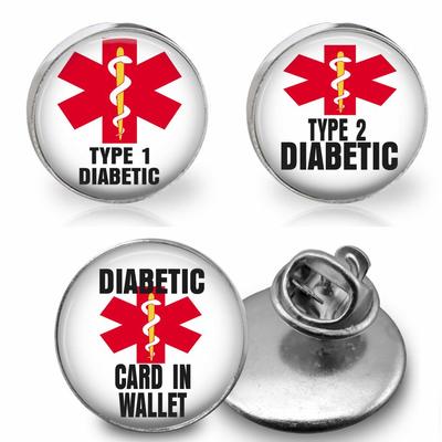 Medical Alert Diabetic Type 1 Type 2 Glass Top Pin Brooch Tie Tack ...