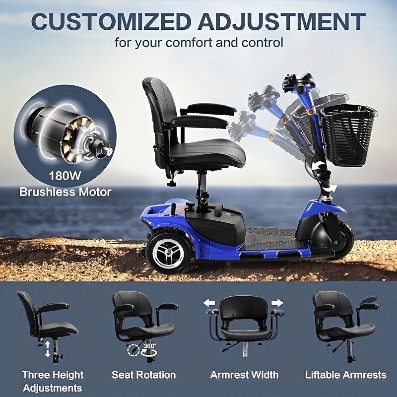 3 Wheels Folding Mobility Scooter Electric Power Wheelchairs Long Range ...