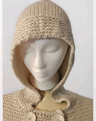 BCBG Maxasria Hooded Cardigan Med Beige Sweater Big Button Snap Heavy ...