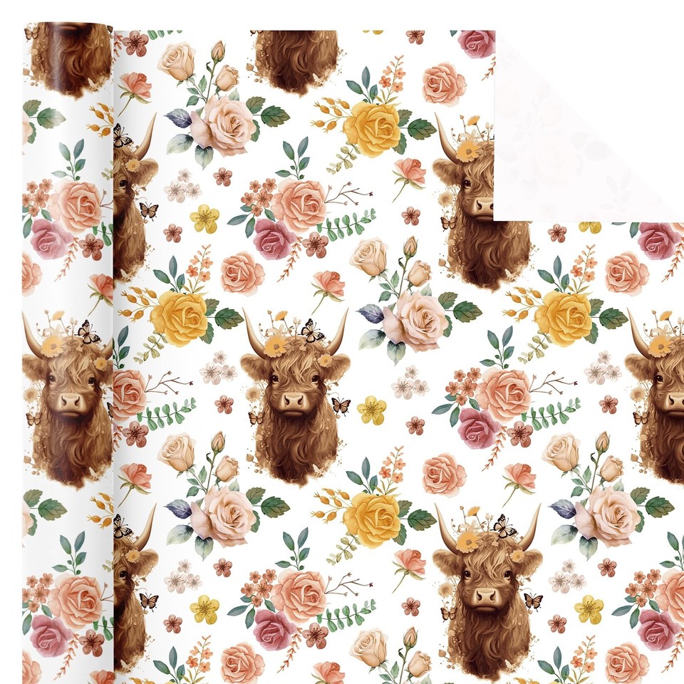 Highland Cow Wrapping Paper Roll - Mini Roll - 17 Inch x 16.5 Feet ...