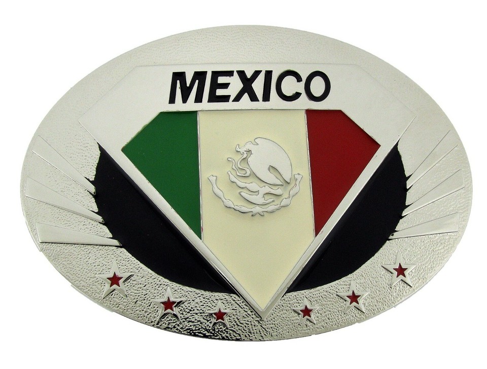 Mexico Mexican Men Women Flag Belt Buckle Vintage Silver Metal Western ...