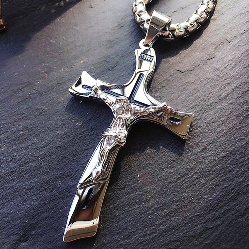 Large Stainless Steel Jesus Christ Crucifix Cross Pendant Necklace for ...