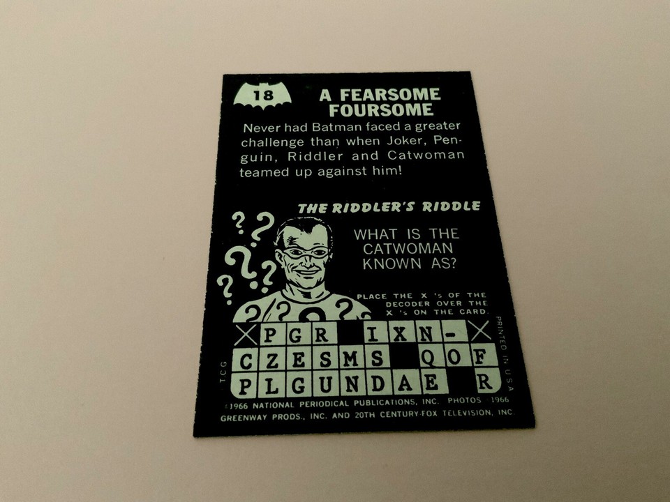 1966 Topps Batman Riddler Back Card # 18 A FEARSOME FOURSOME - NEAR ...