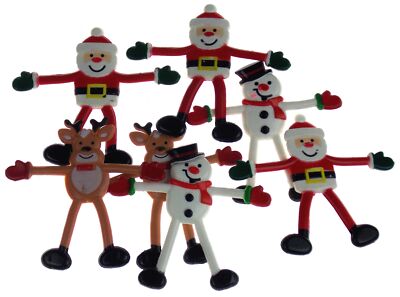 Bendable Holiday Characters Lot 7 Snowman Santa Reindeer Party Favor ...