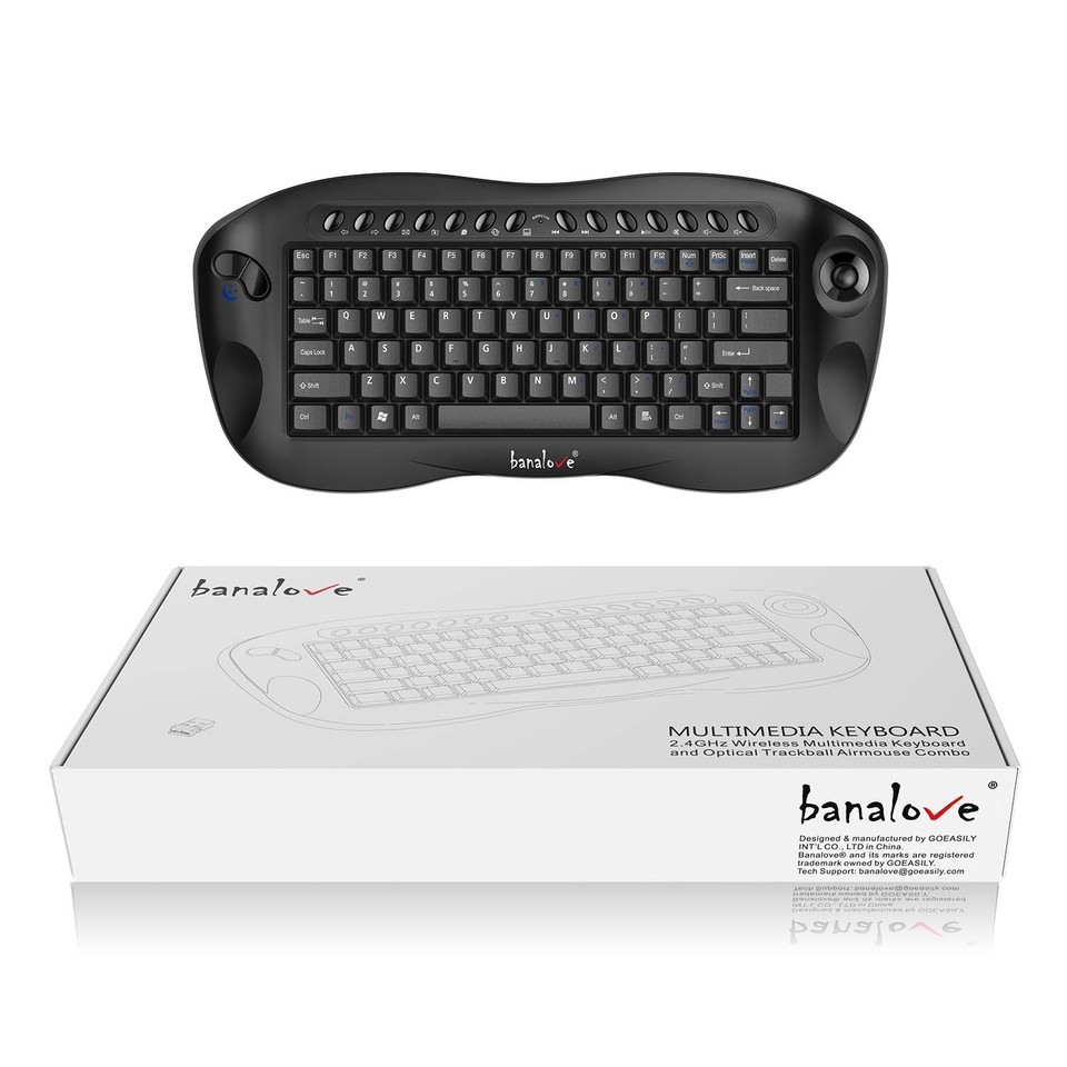 Banalove 2.4GHz Wireless Mini Portable Keyboard with Built-in Trackball ...
