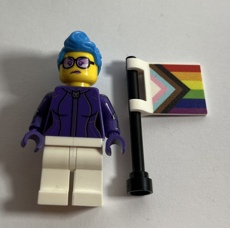 Lego Minifigure, LGBTQ Inclusive Pride Flag, Blue Ponytail, Purple Top ...