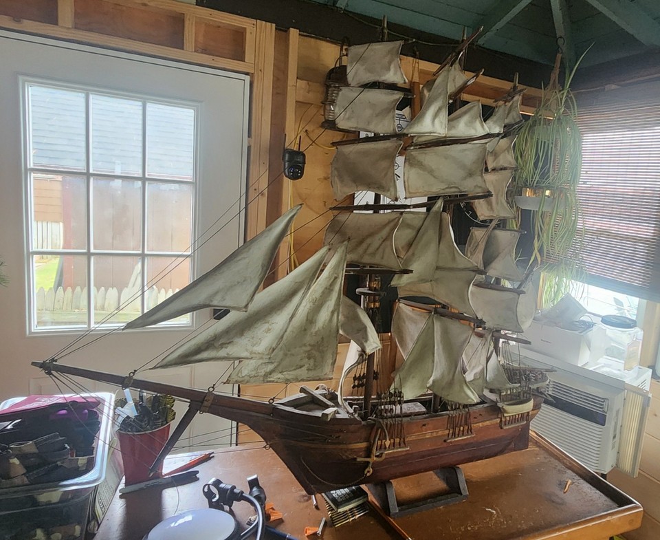 Wooden Ship Model Vintage Sail Boat Clipper Ship Nautical Decor. Very ...